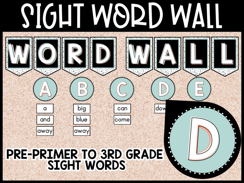 Retro Sight Word Wall Printable, Pre-primer Through 3rd Grade Sight ...