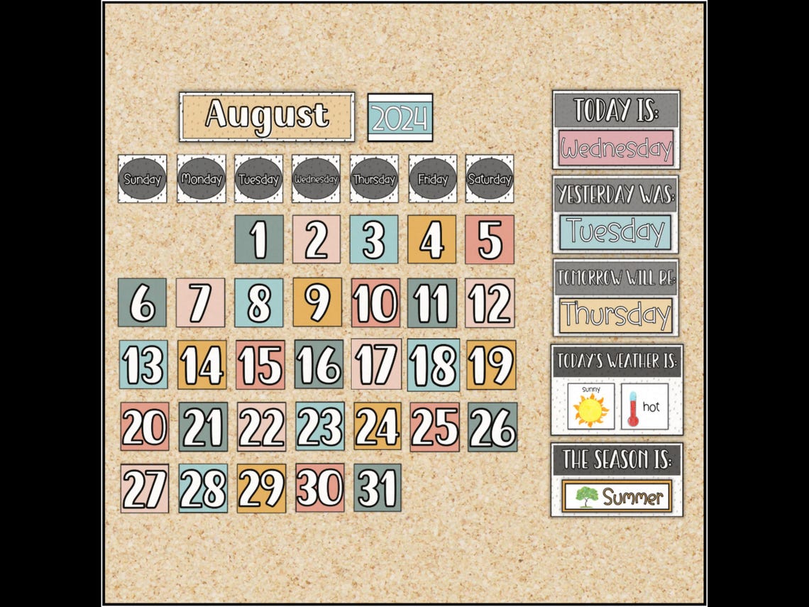 Printable Neutral Classroom Calendar, Boho Calendar Set, Classroom Boho ...