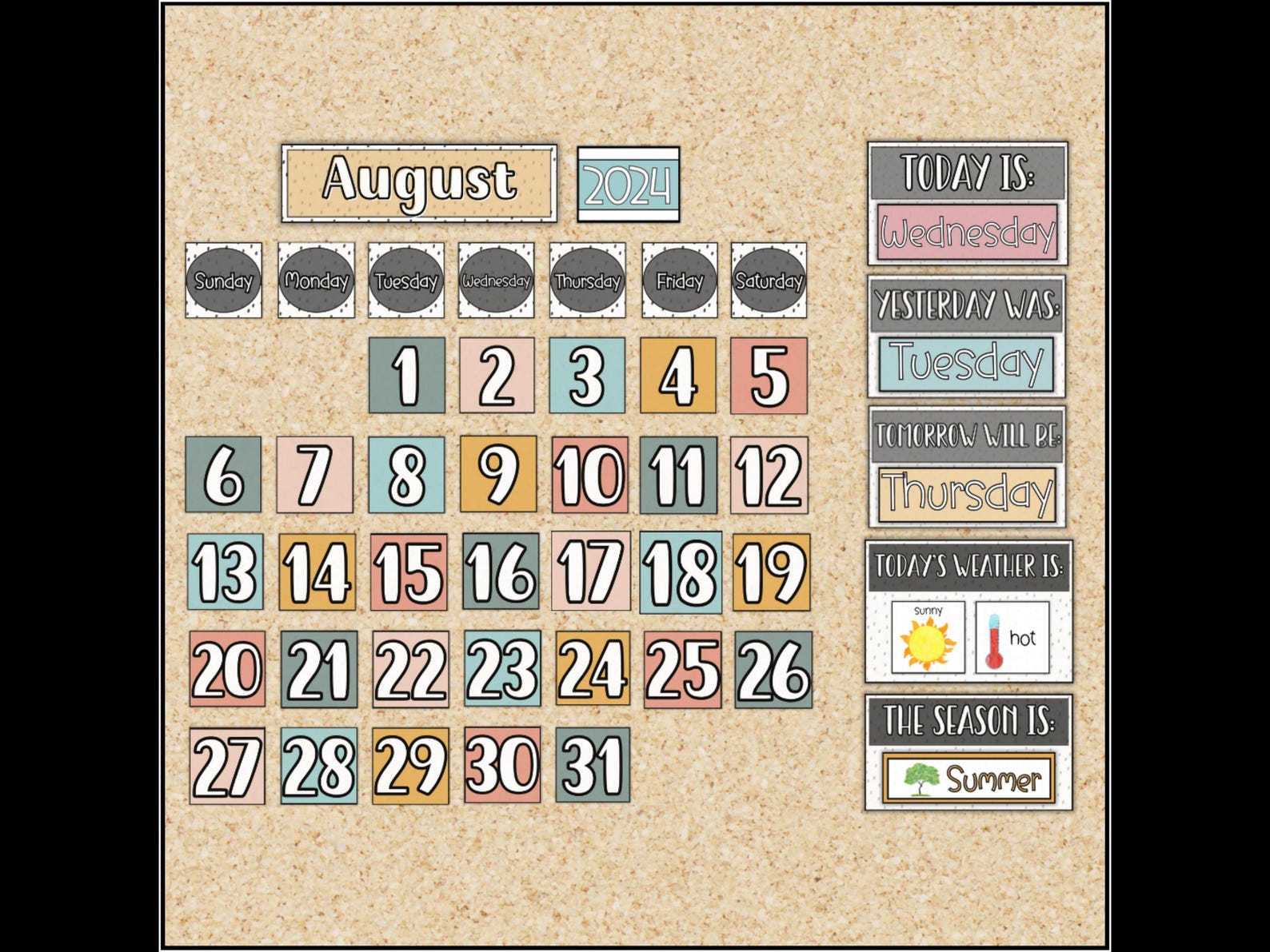 Printable Neutral Classroom Calendar, Boho Calendar Set, Classroom Boho ...