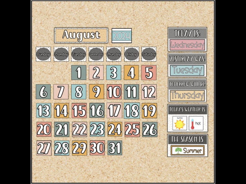 Printable Neutral Classroom Calendar, Boho Calendar Set, Classroom Boho ...
