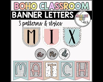 Boho Classroom Banner Letters, Boho Classroom Decor, Bulletin Board ...