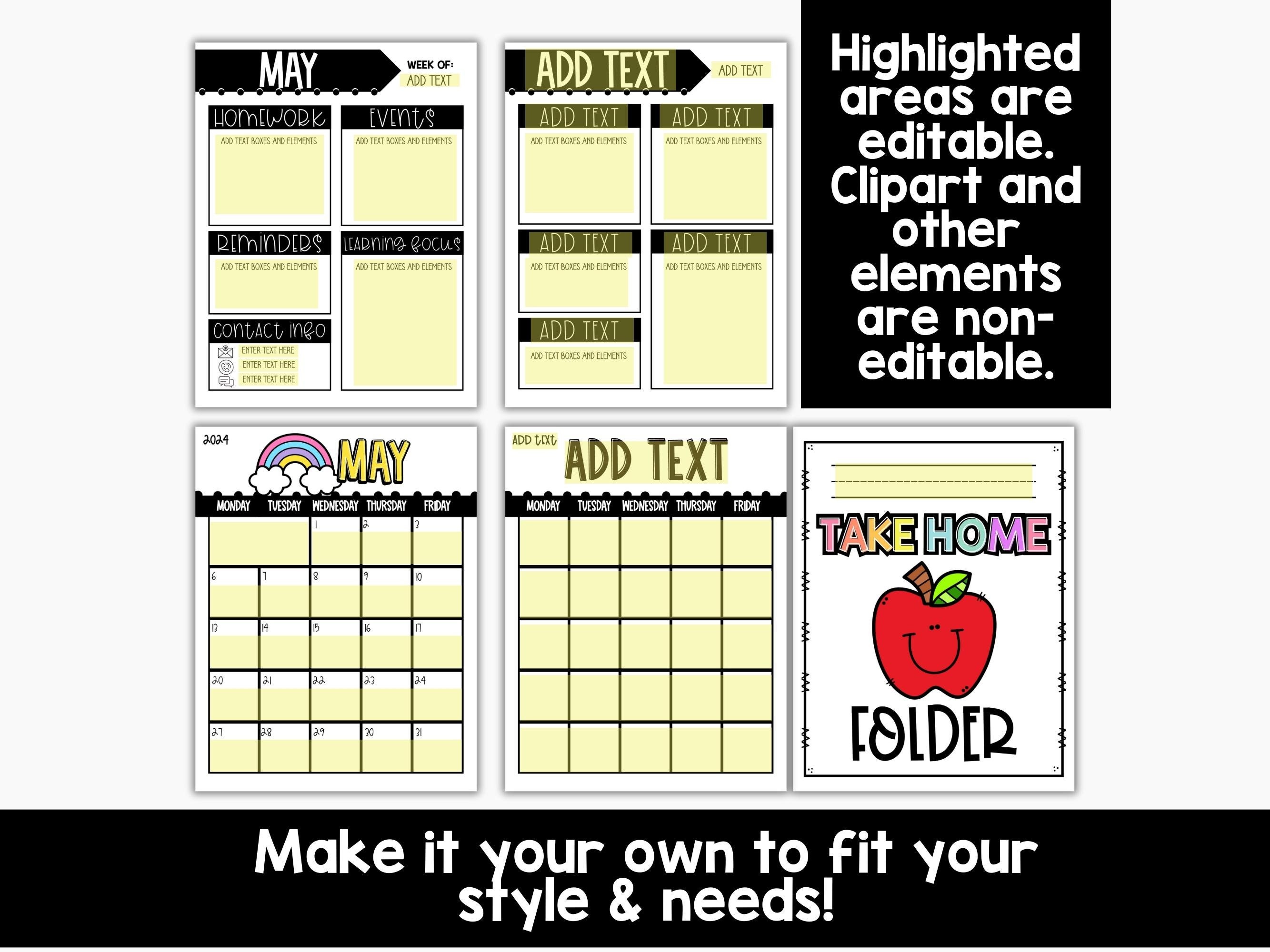 Editable Take Home Folder Canva Templates Student Homework - Etsy