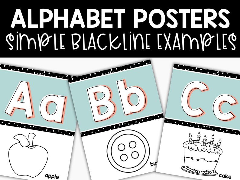 Printable Classroom Decor, Retro Alphabet Posters, Simple Examples ...