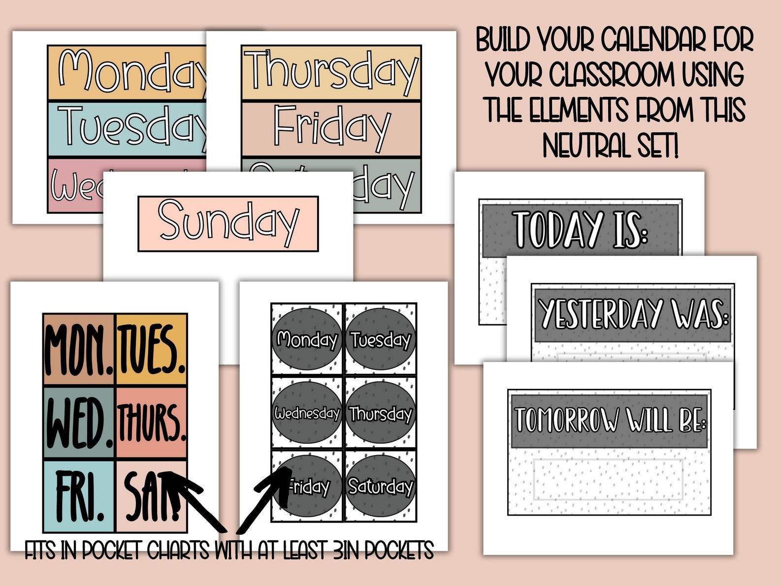 Printable Neutral Classroom Calendar, Boho Calendar Set, Classroom Boho ...