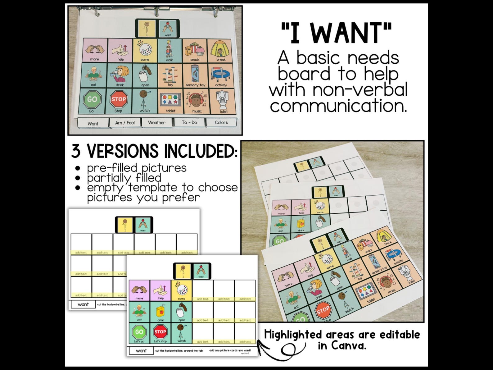Visual Communication Book for Non-verbal, Choice Board Binder, Visual ...