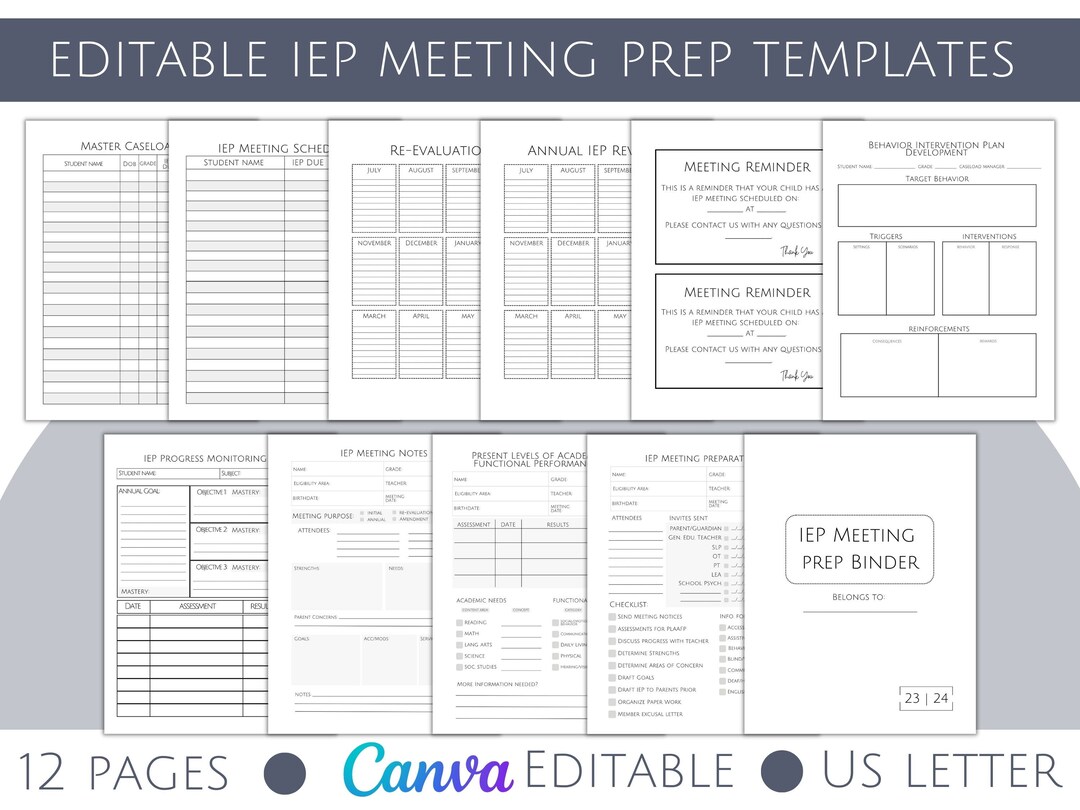 Editable IEP Meeting Planner Templates Canva Templates - Etsy
