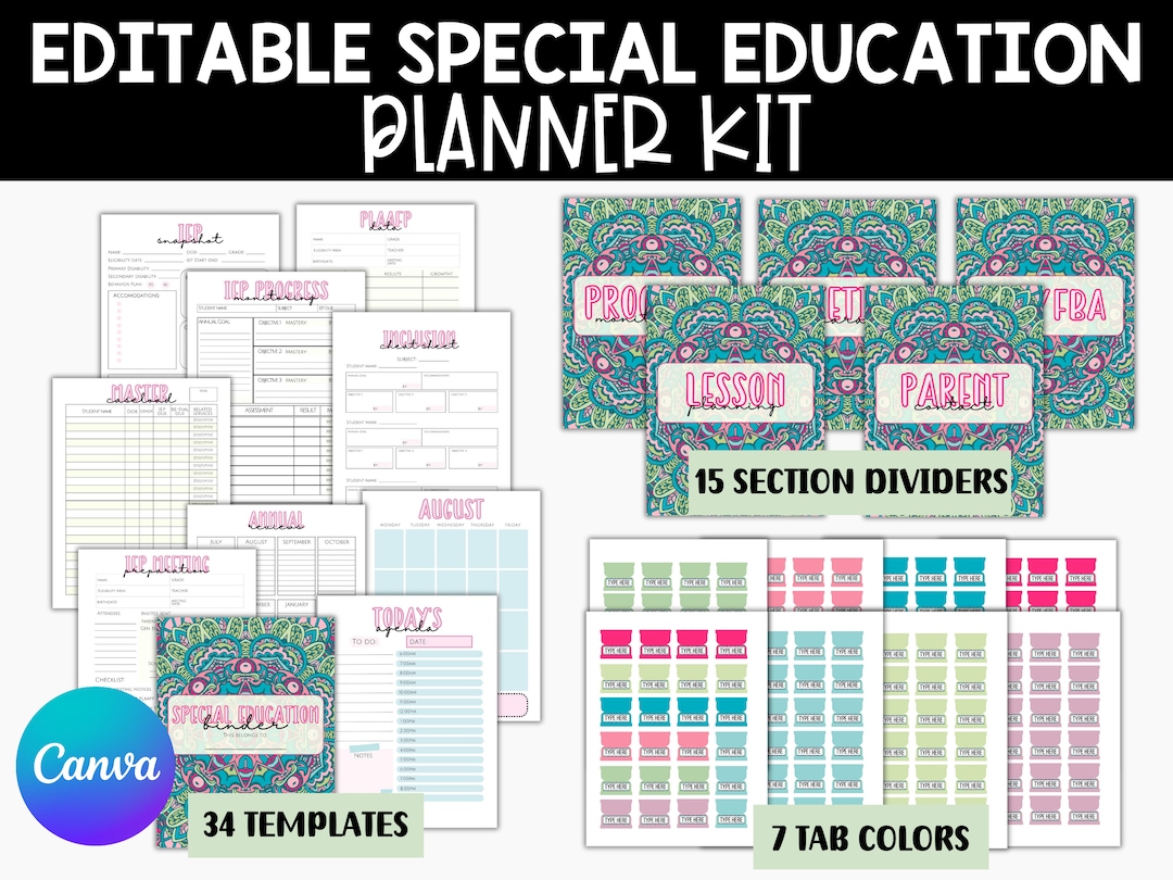 Editable Special Education Planner Binder, Caseload Canva Templates ...