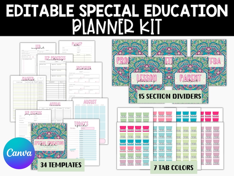 Editable Special Education Planner Binder, Caseload Canva Templates ...
