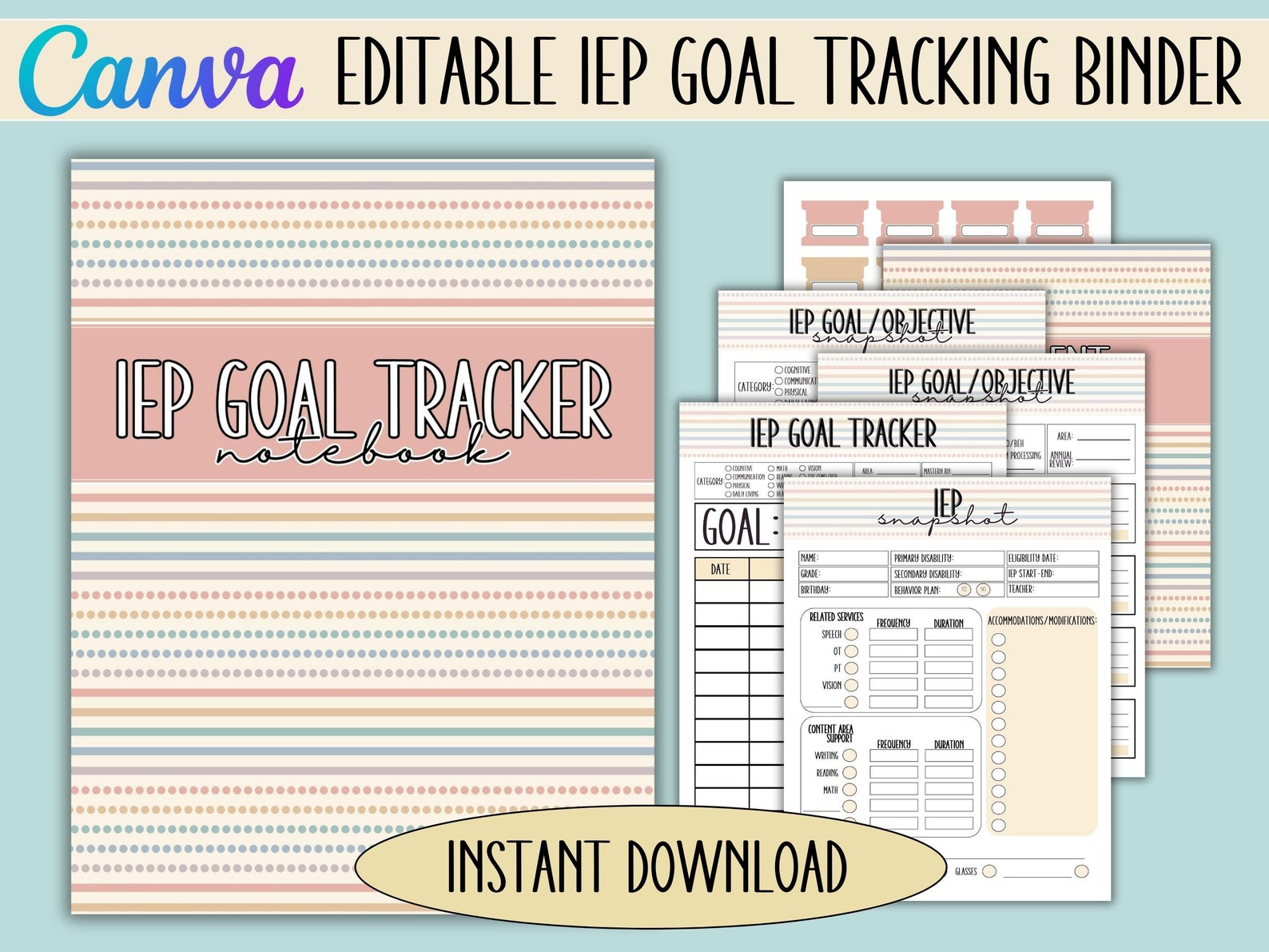 IEP Goal Tracking Binder, Editable Iep Goal Tracking Templates ...