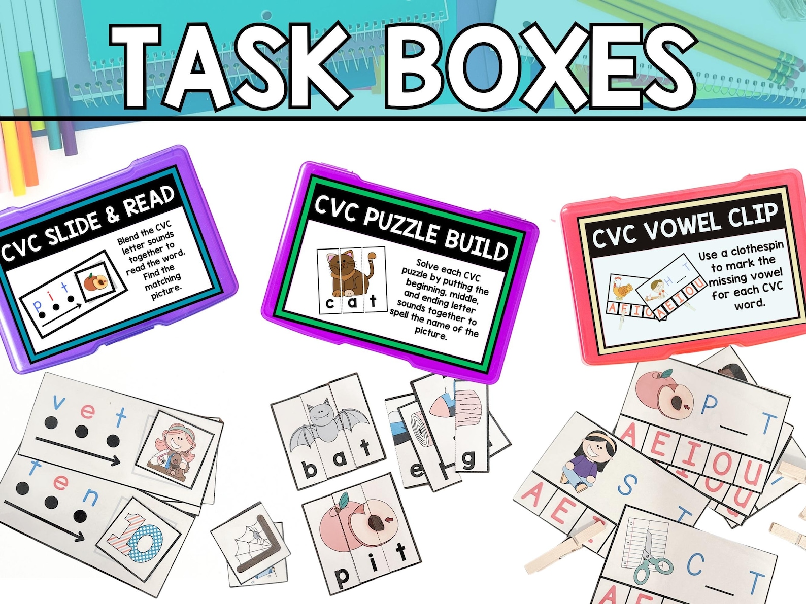 CVC Word Activities Short Vowel Centers Phonics Games for - Etsy