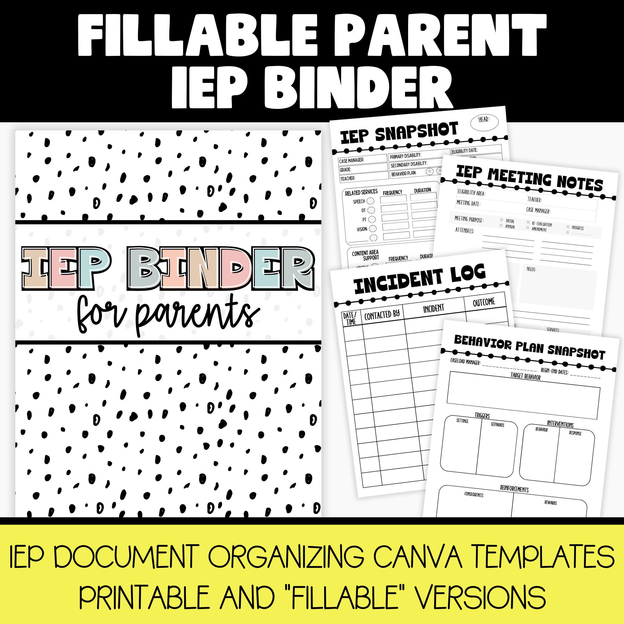 Editable Boho Parent IEP Binder, Printable IEP Meeting Tracker ...