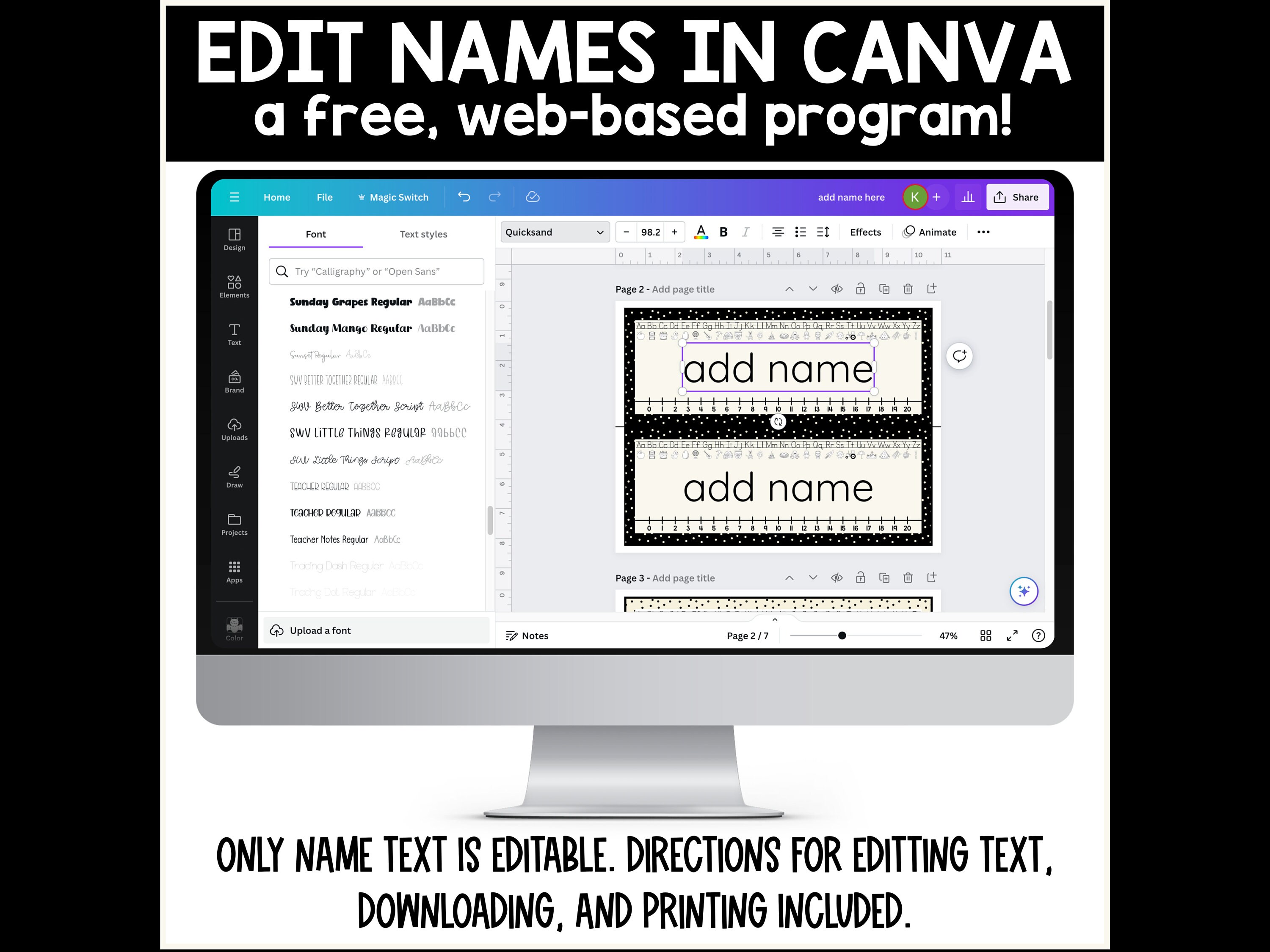 Editable Boho Student Desk Name Plates, Simple Name Tags, Boho ...