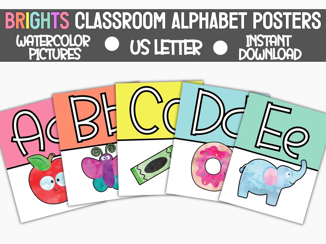 Printable Brights Classroom Decor, Watercolor Alphabet Classroom ...