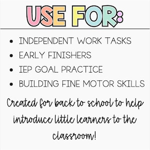 Back to School Prek Interactive Work Mats, Special Education IEP Goal ...