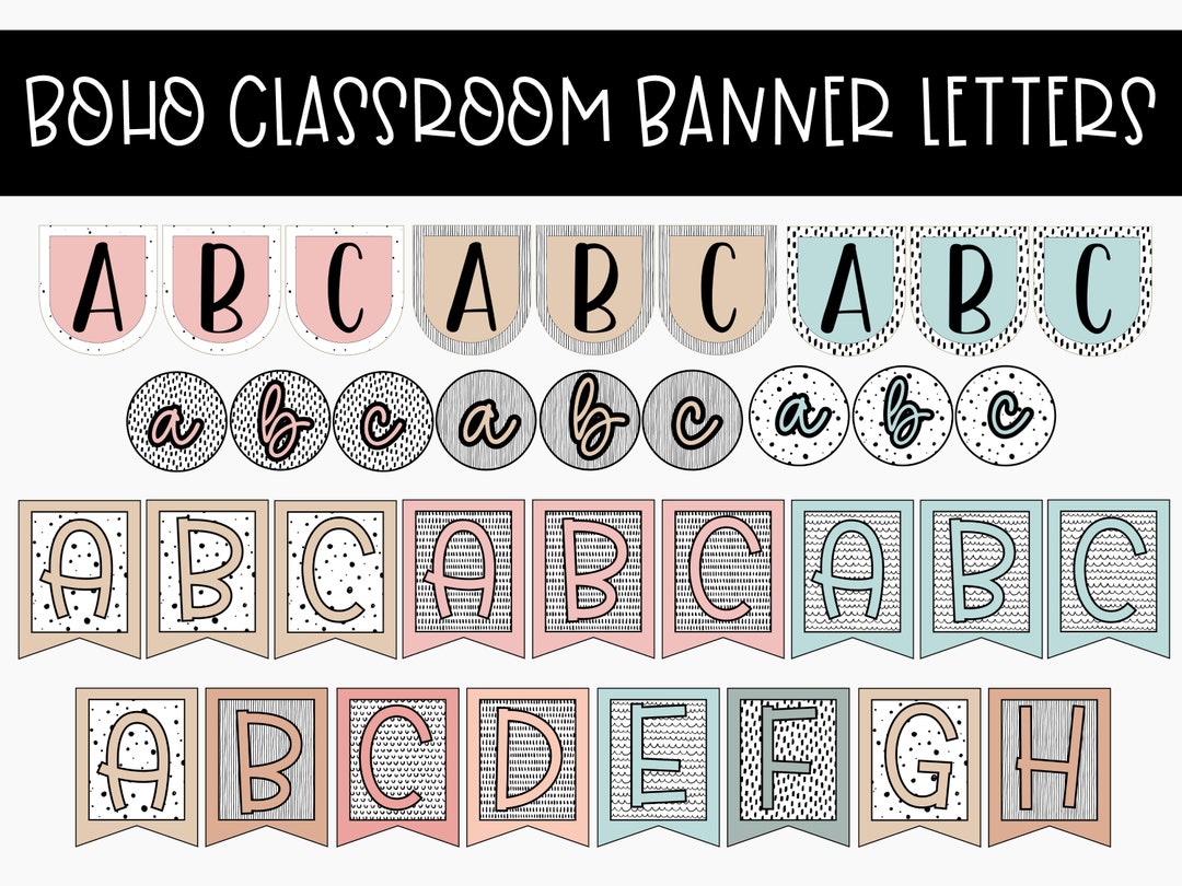 Boho Classroom Banner Letters, Boho Classroom Decor, Bulletin Board ...