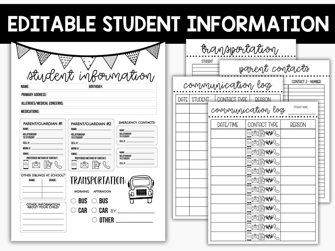 Student Information, Parent Contact Log, Communication Log ...