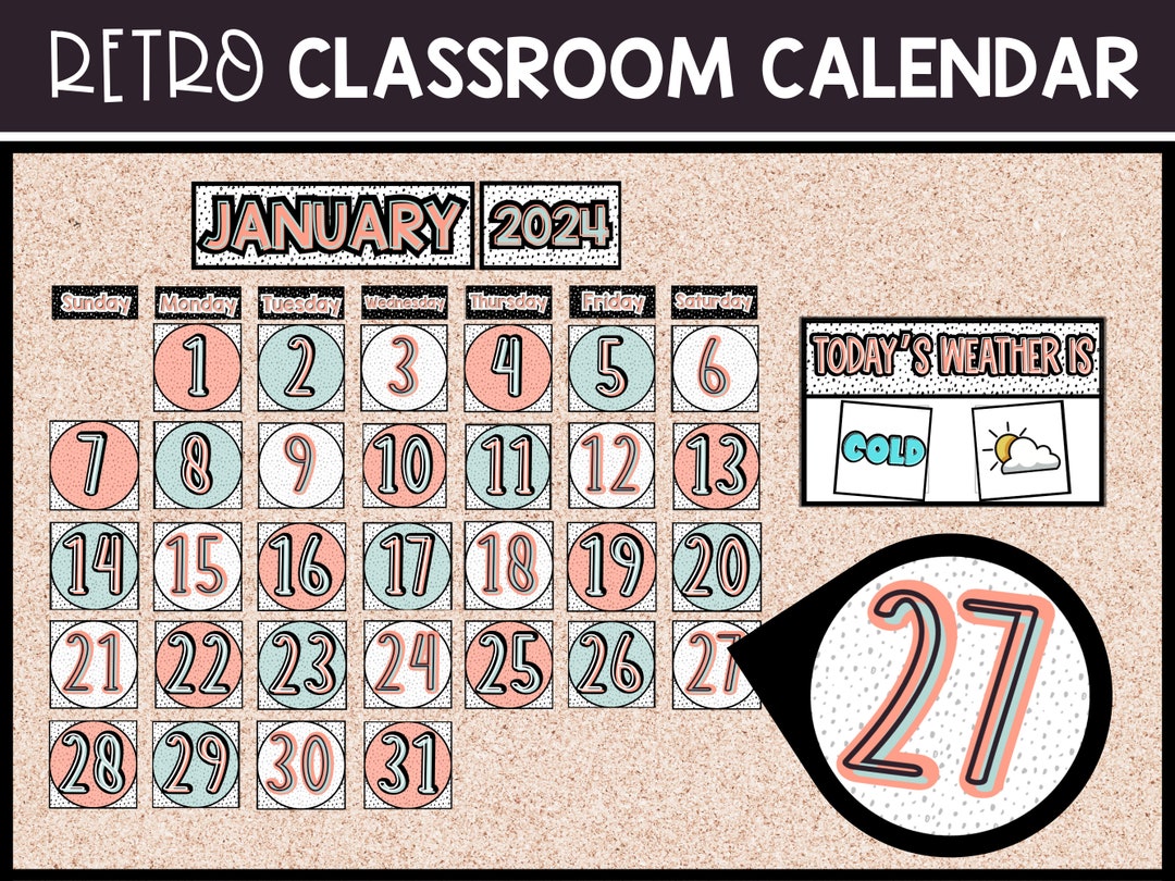 Printable Retro Classroom Decor, Retro Calendar, Morning Meeting ...