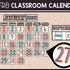 Printable Retro Classroom Decor, Retro Calendar, Morning Meeting ...