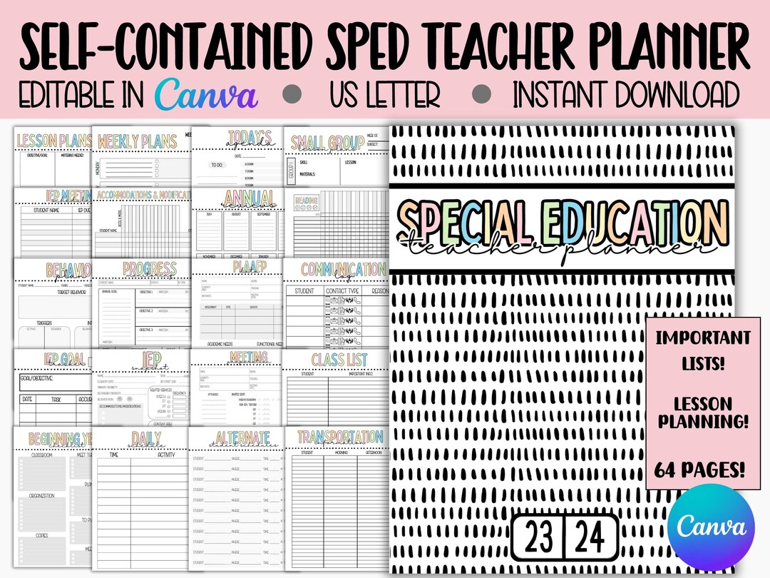 Self Contained Special Education Planner Editable Pastels - Etsy