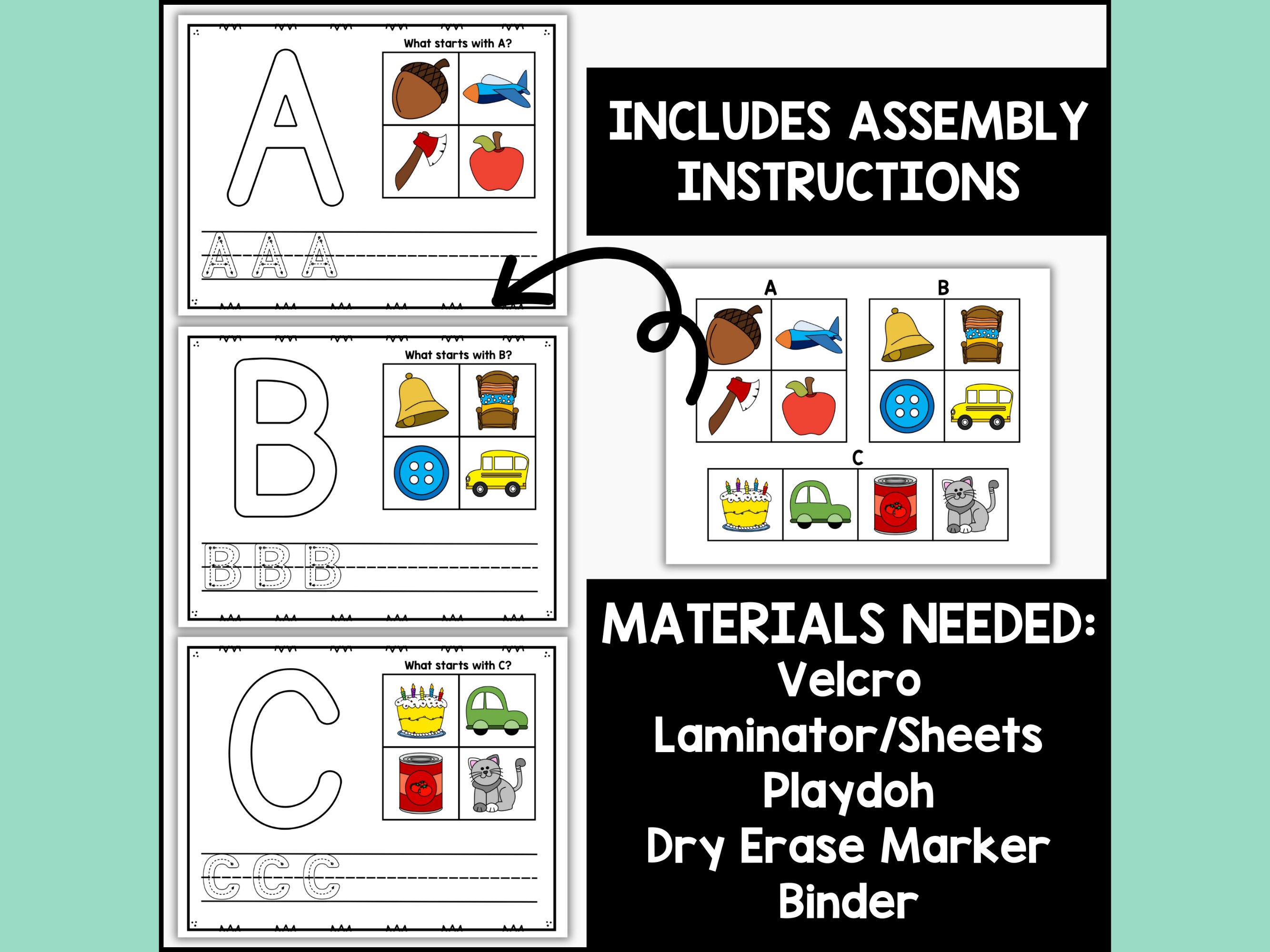 Interactive Letter Sound Notebook, Fine Motor Playdough Letter Mats ...