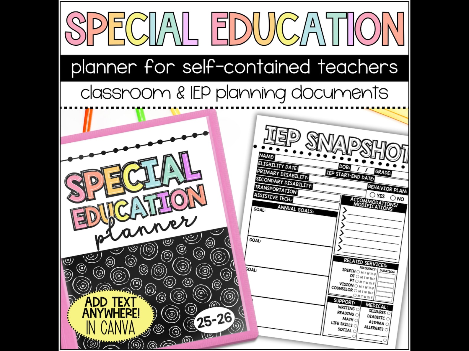 Special Education Planner, Self-contained Teacher Binder, IEP Meeting ...