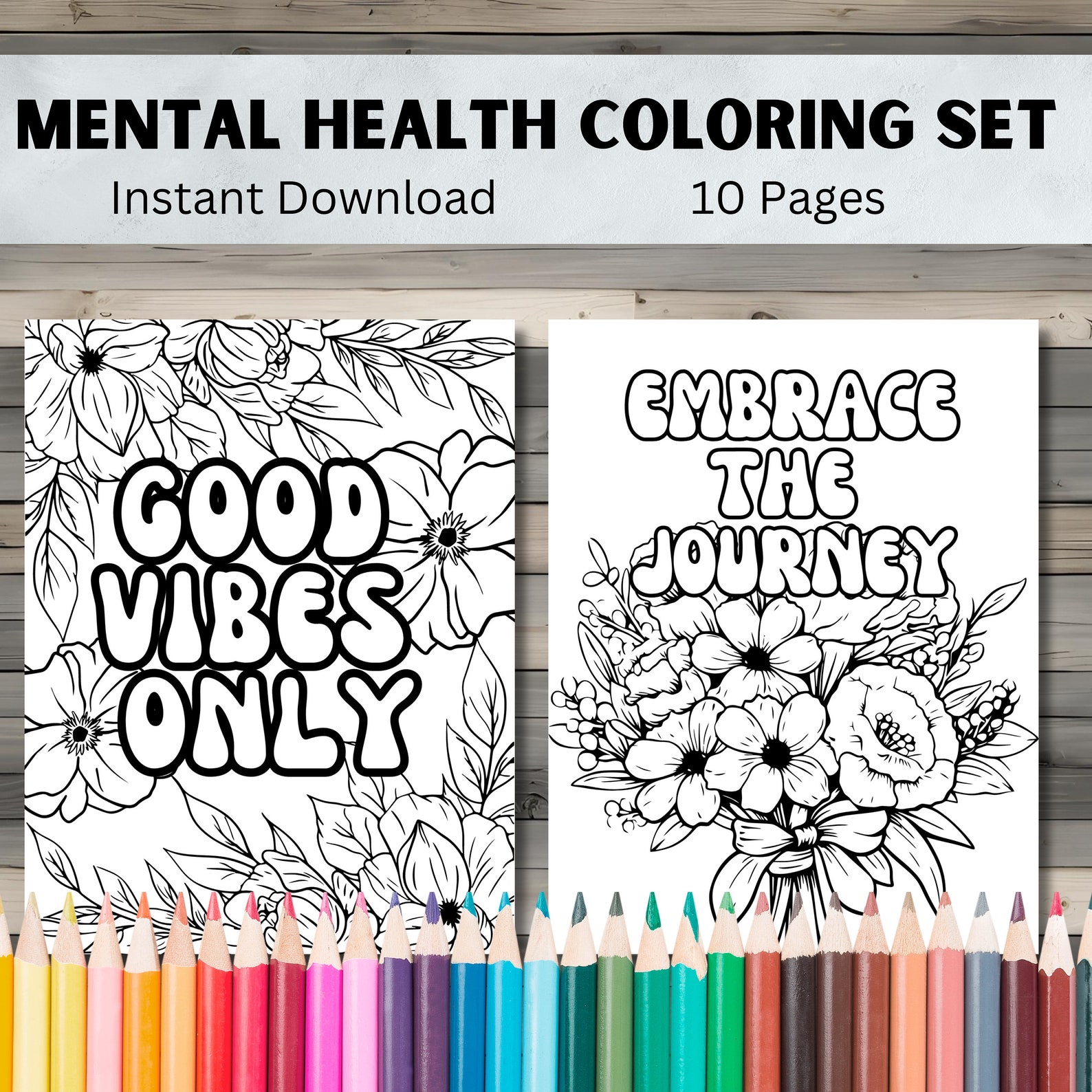 Mental Health Coloring Pages: Floral Positive Affirmations (digital ...
