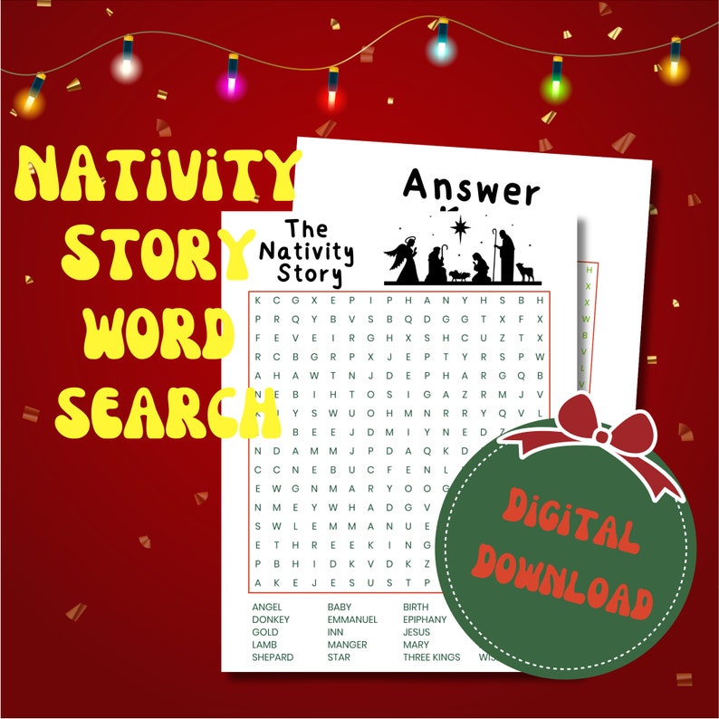 Nativity Story Word Search: Christmas Winter Activity (digital Download ...