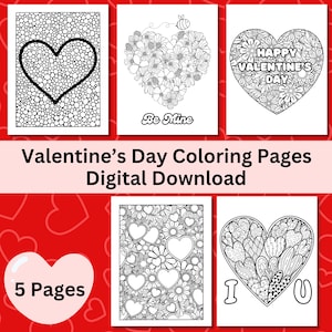Valentines Day Adult Coloring Page Set Fun Activity Printable Coloring ...