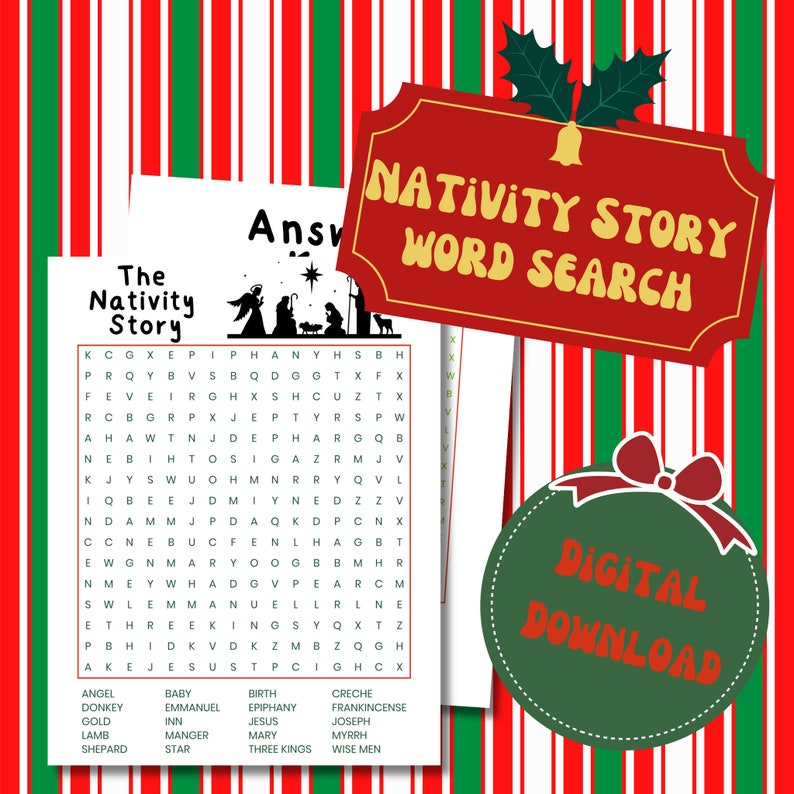 Nativity Story Word Search: Christmas Winter Activity (digital Download ...