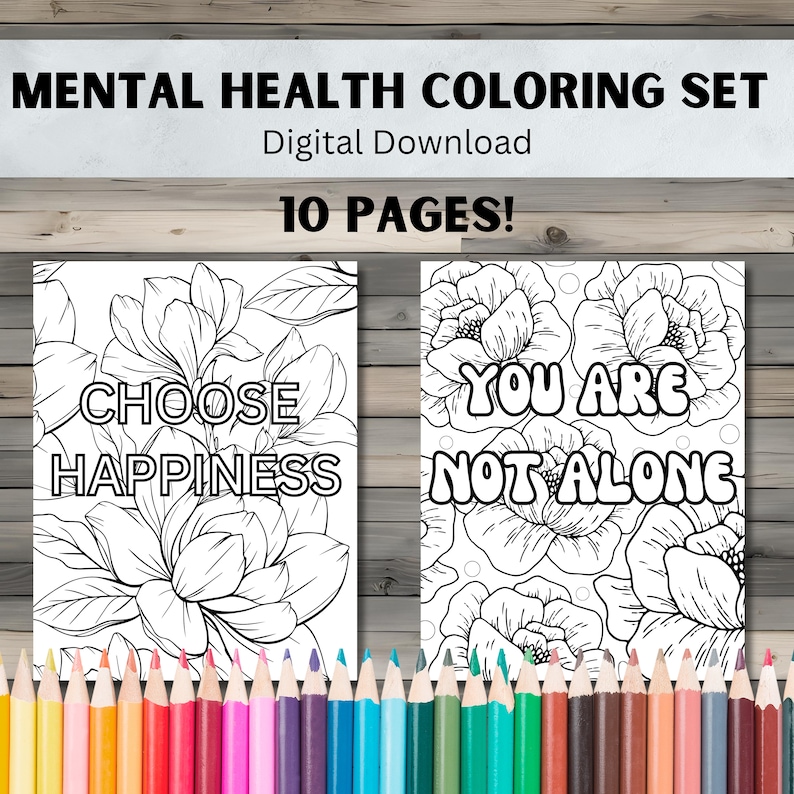 Mental Health Coloring Pages: Floral Positive Affirmations (digital ...
