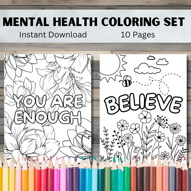 Mental Health Coloring Pages: Floral Positive Affirmations (digital ...