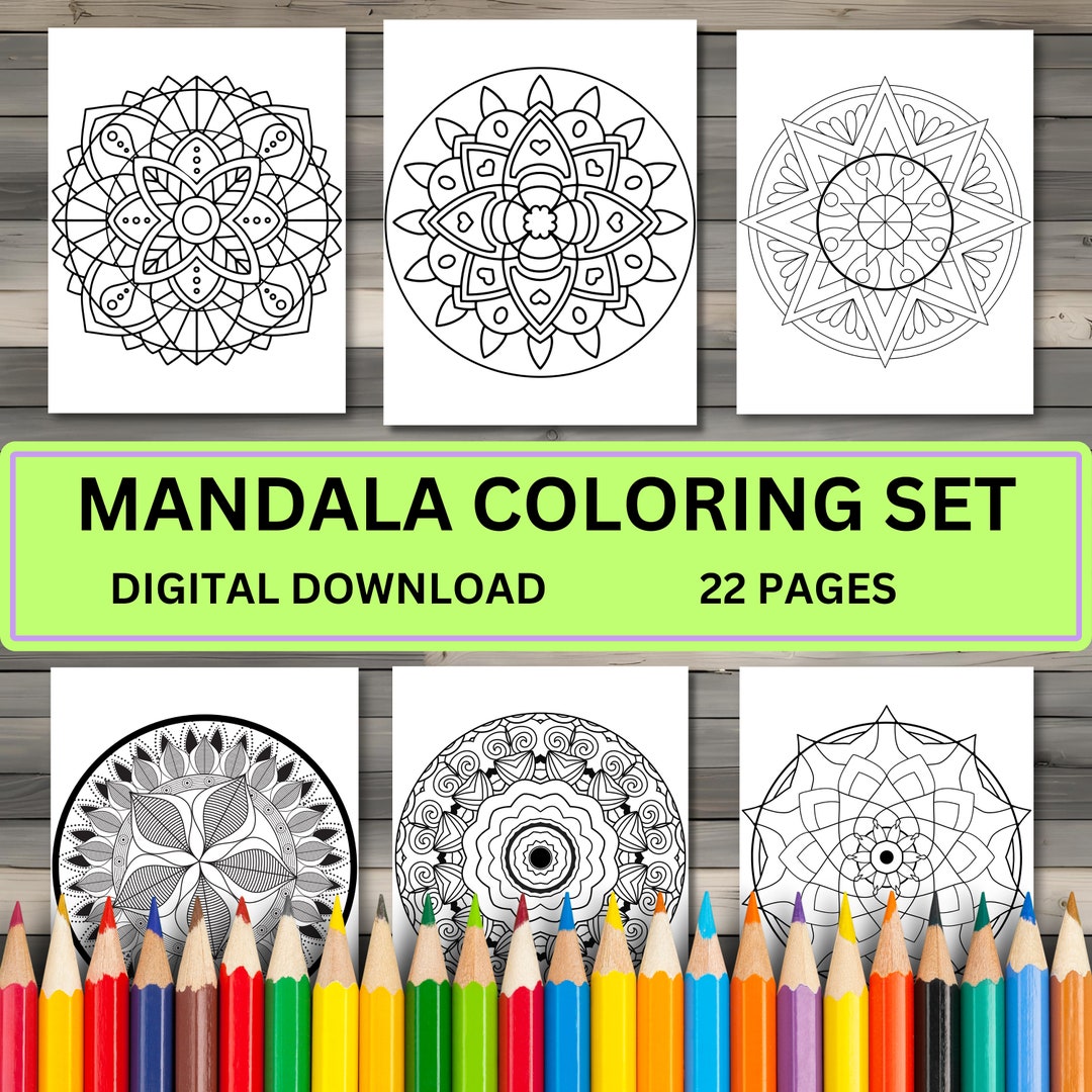 Mandala Coloring Set Digital Download Mandala Coloring Pages Rainy Day ...