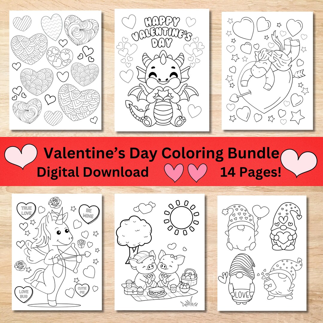 Kids Valentine's Day Coloring Pages: Fun Printable Activity (2 PDF ...