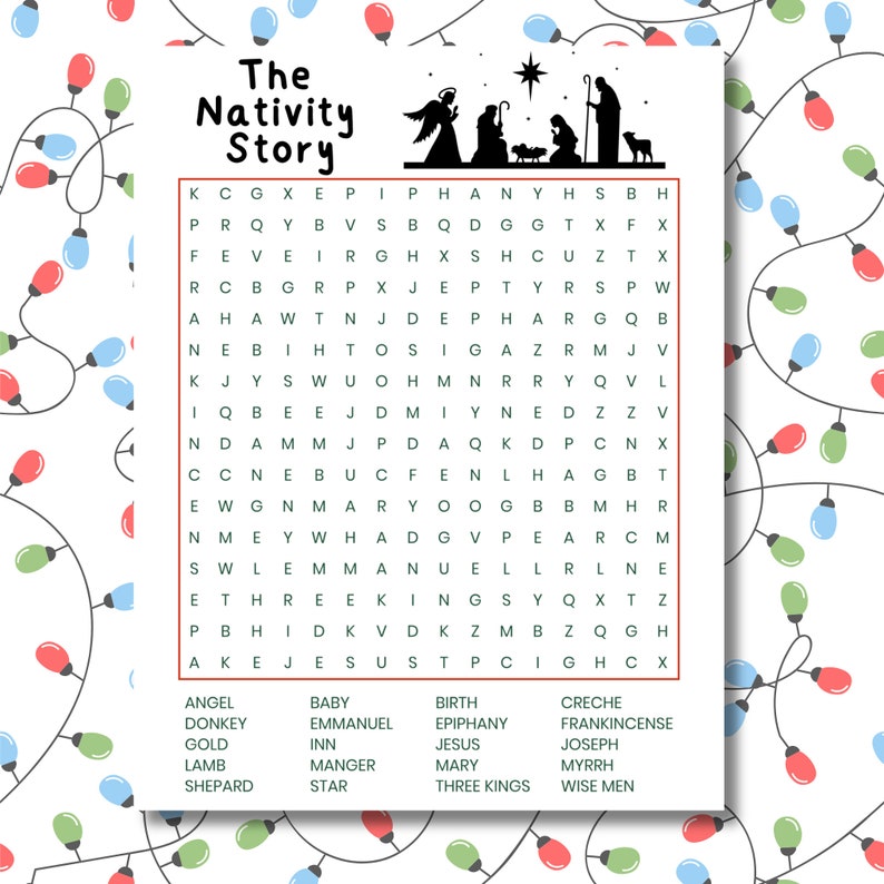 Nativity Story Word Search: Christmas Winter Activity (digital Download ...