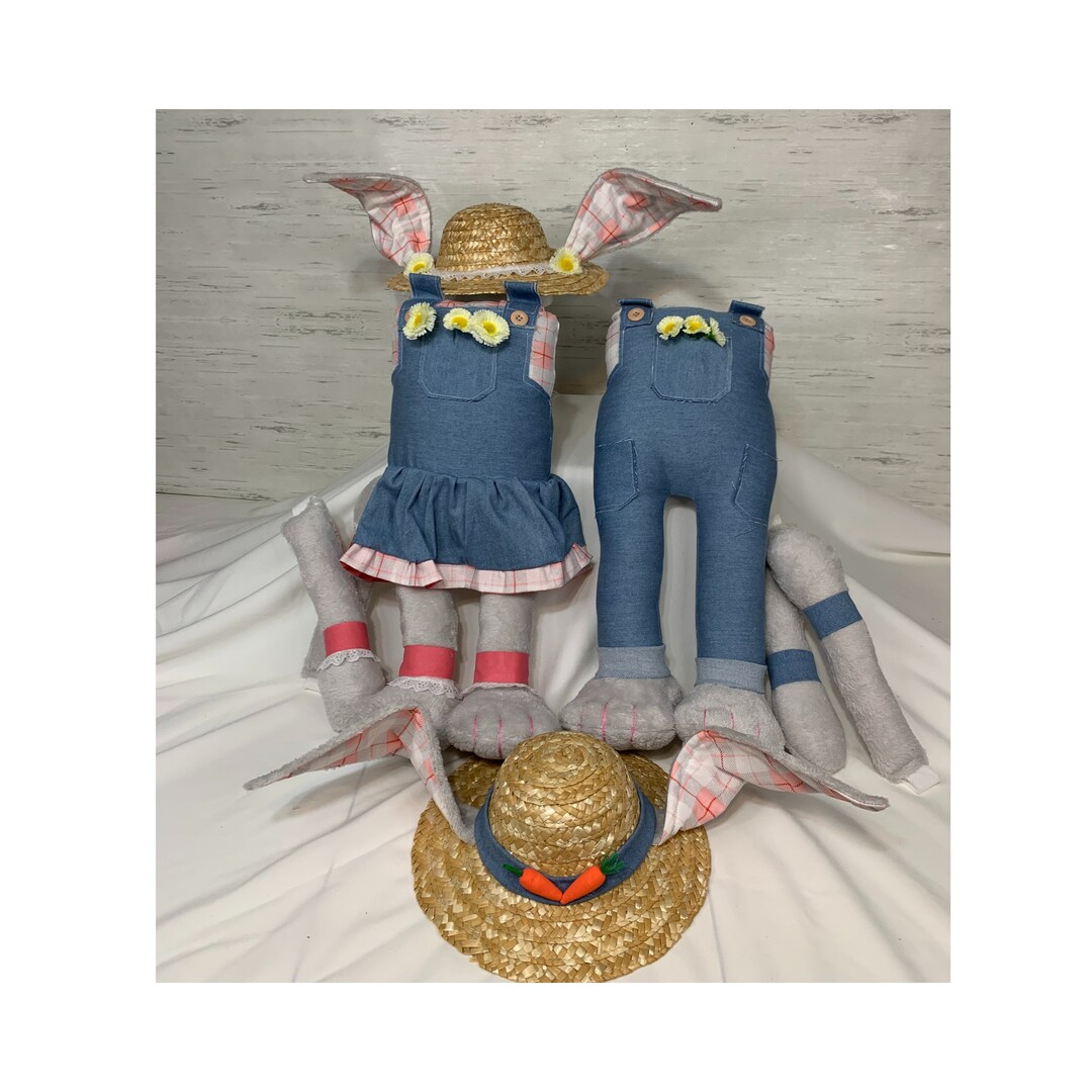 Denim Bunny Wreath Attachment. Grey Fur Boy or Girl. Peach and Pink ...