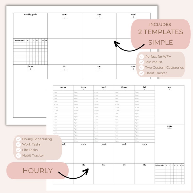 Undated Weekly Planner Landscape Minimalist Printable Planner Digital ...