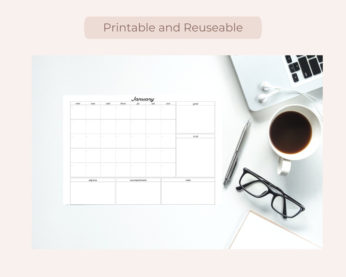 Undated Printable Calendar Printable Monthly Planner - Etsy