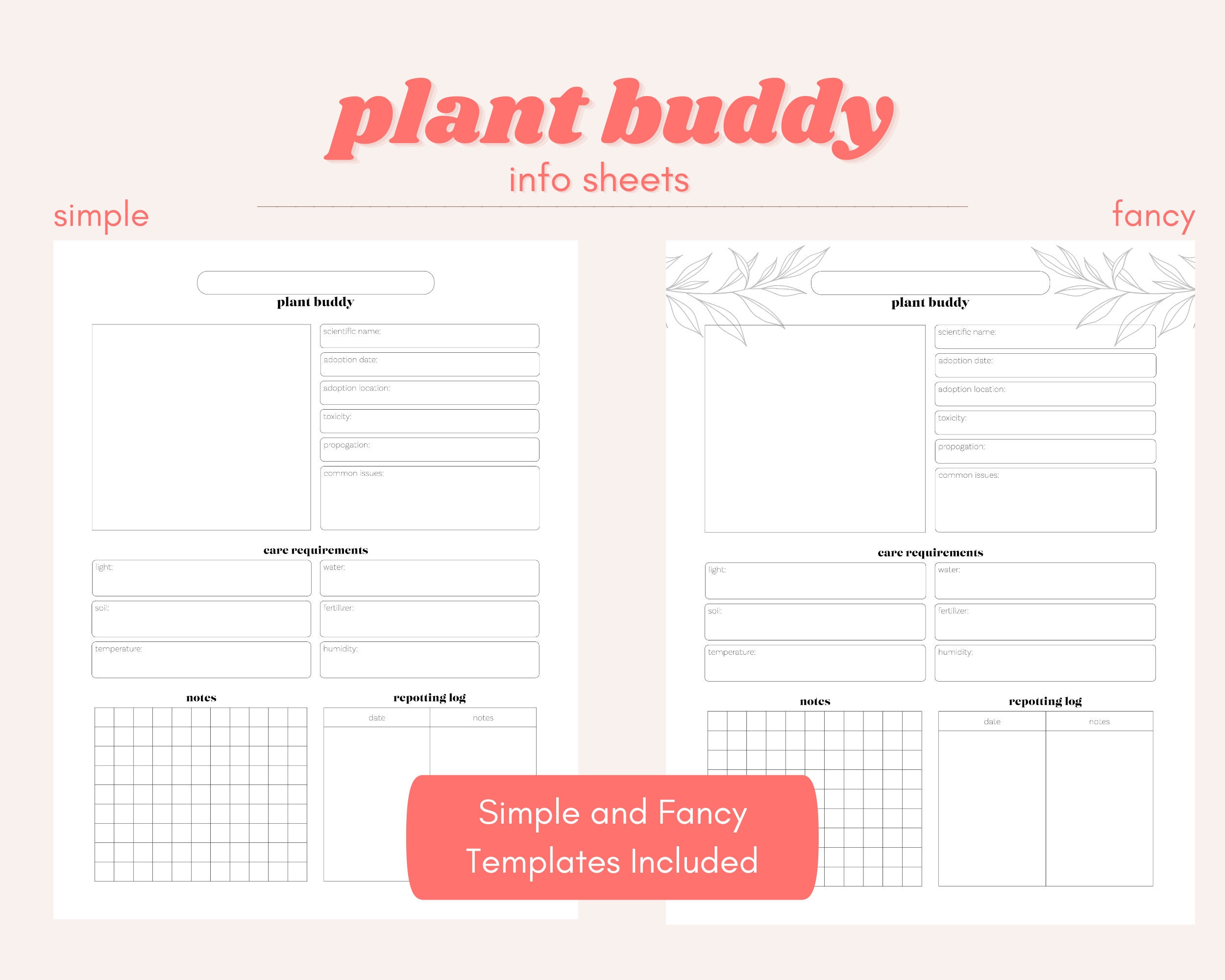 Plant Buddy Printable Plant Care System Plant Care Template Printable ...