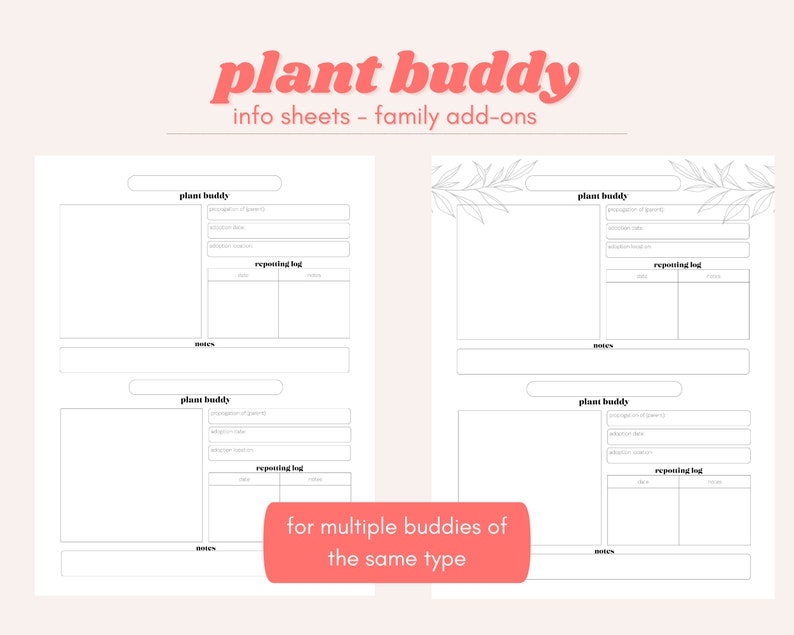 Plant Buddy Printable Plant Care System Plant Care Template Printable ...