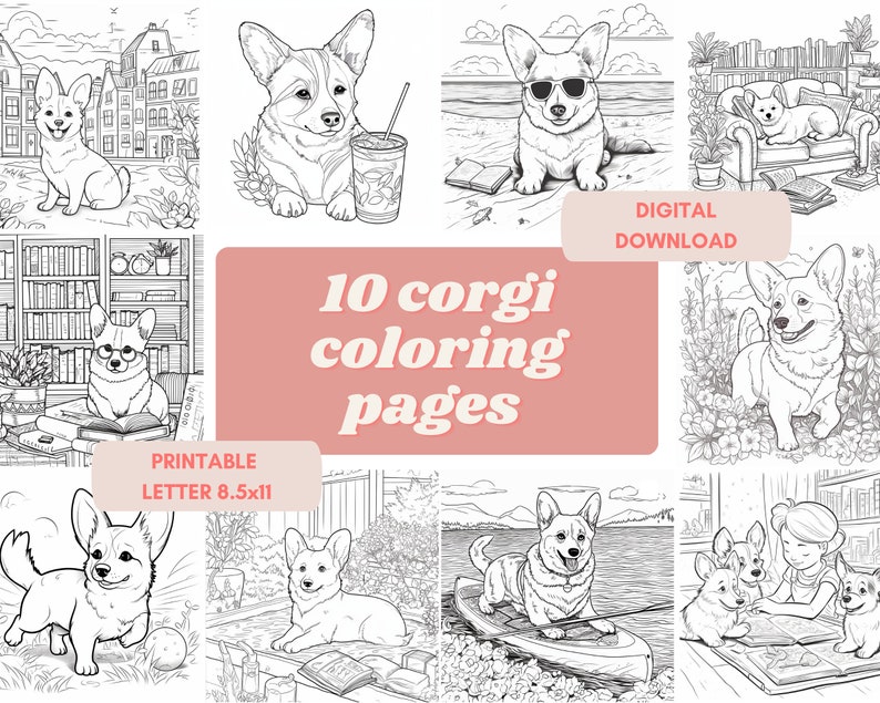 Corgi Coloring Book Adorable Corgi Coloring Pages Printable - Etsy
