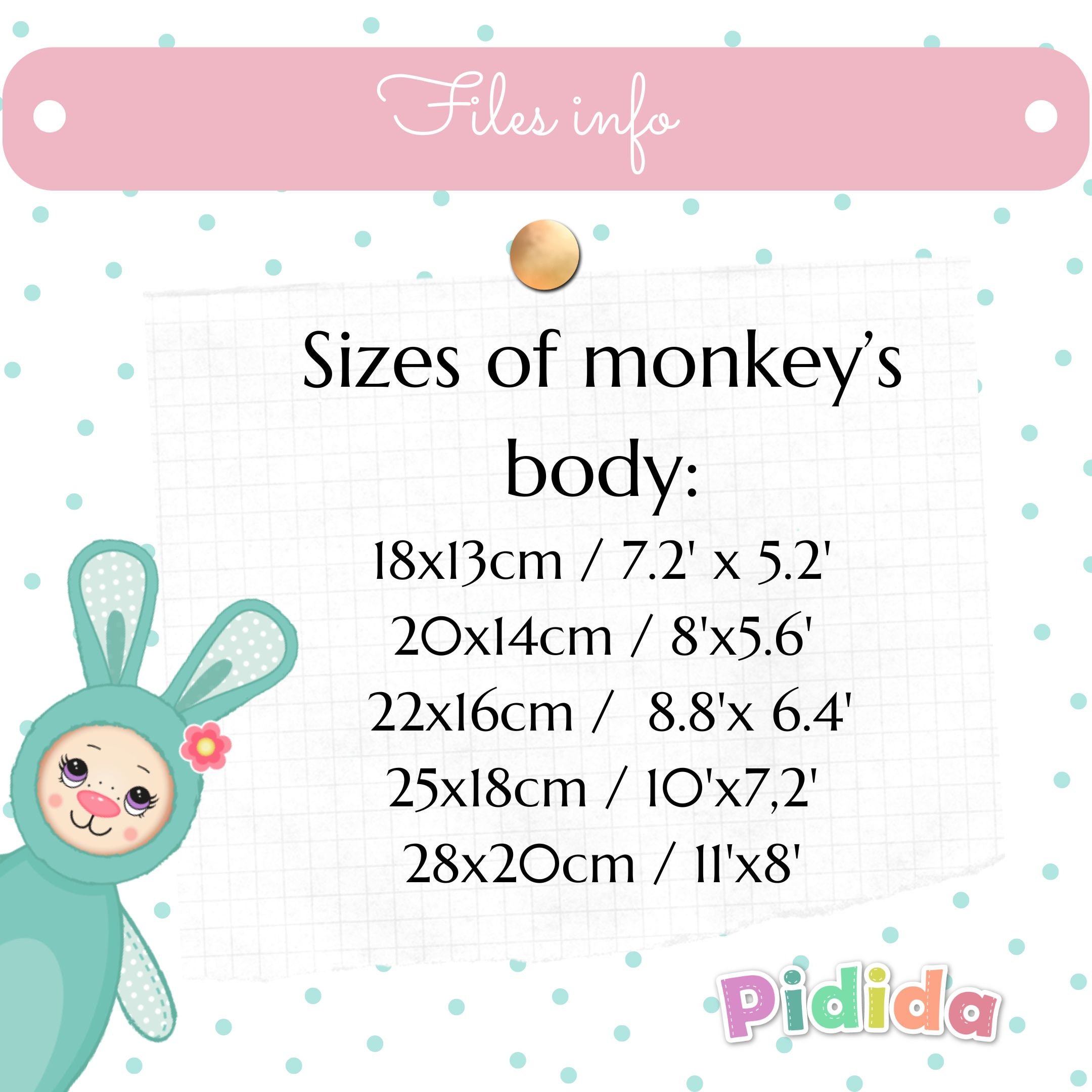 ITH Monkey Stuffie Softie Pattern, Cute Plushie Sewing Pattern up to 5 ...