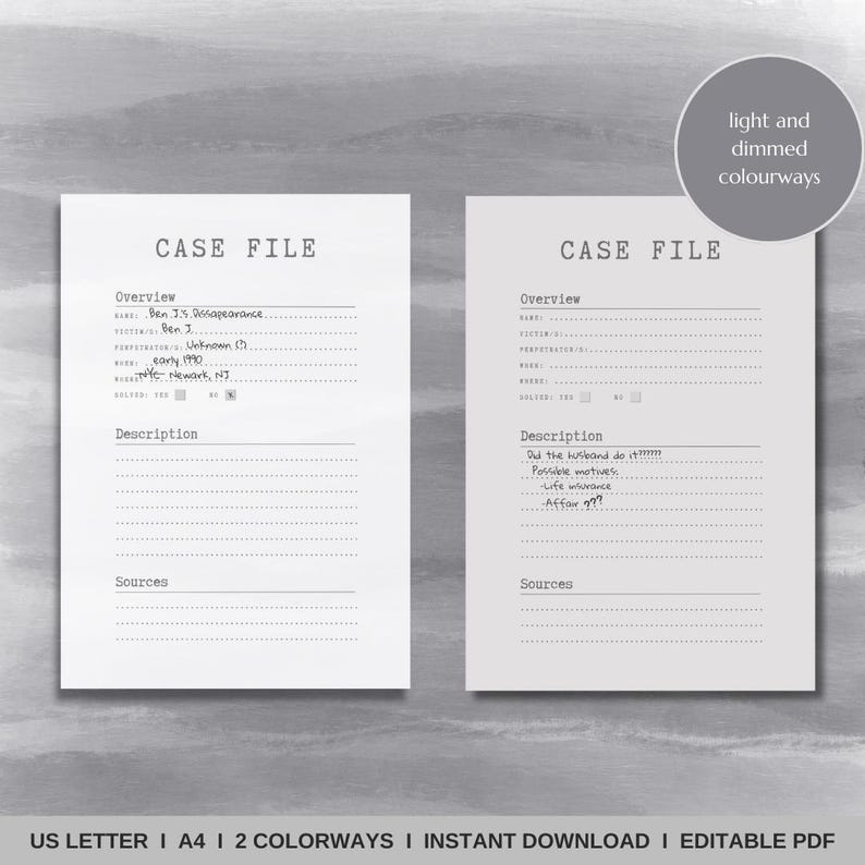 True Crime Case File I True Crime Journal I Printable PDF Crime File I ...