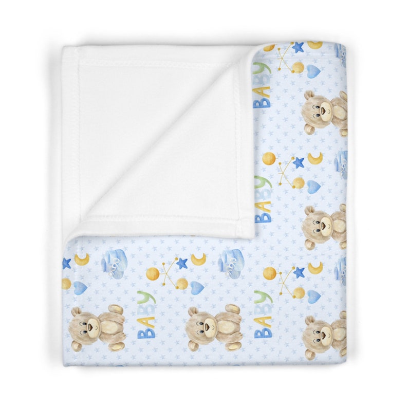Soft Blue Fleece Baby Blanket With Teddy Bears - Etsy
