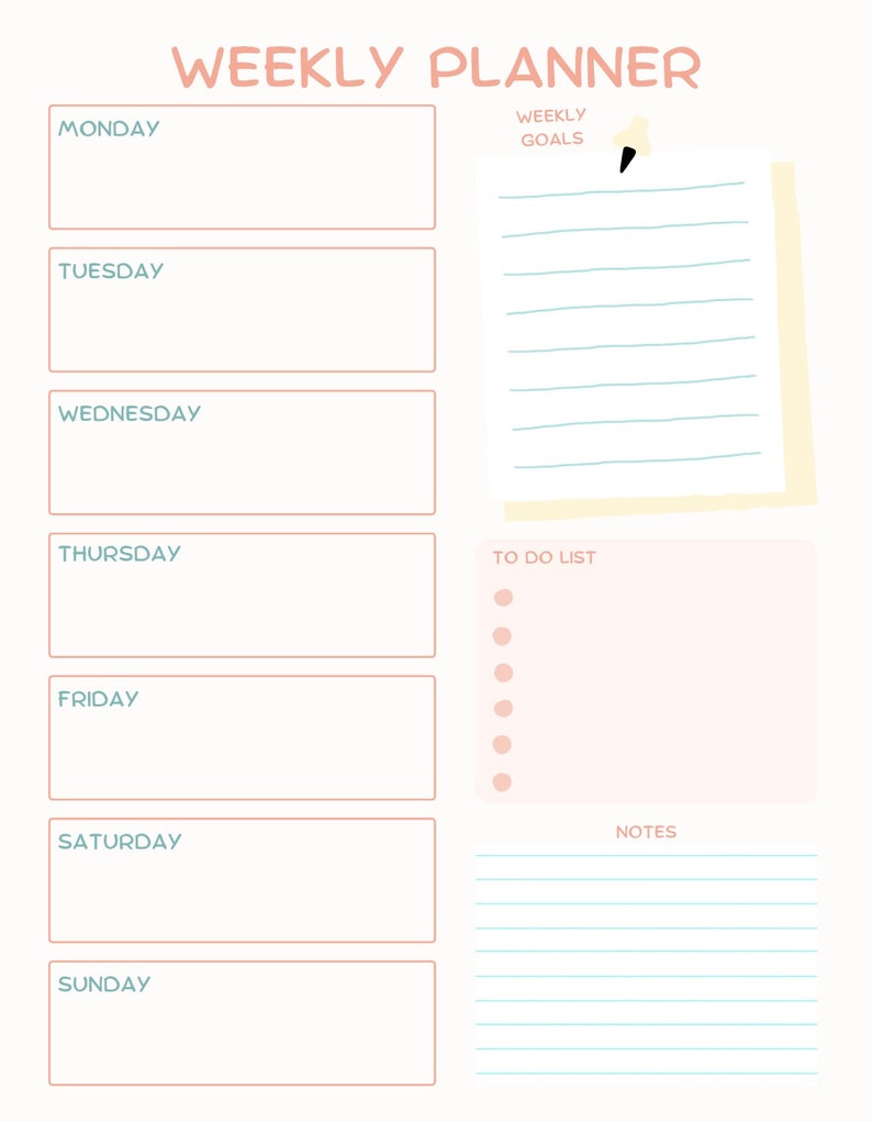 Colorful Digital/printable Weekly Planner Pages Bundle 29 Pages - Etsy