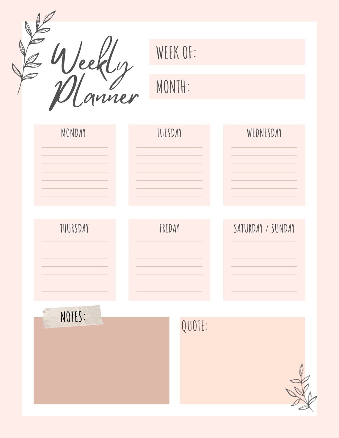 Pink Digital/printable Weekly Planner Pages Bundle 19 Sheets - Etsy