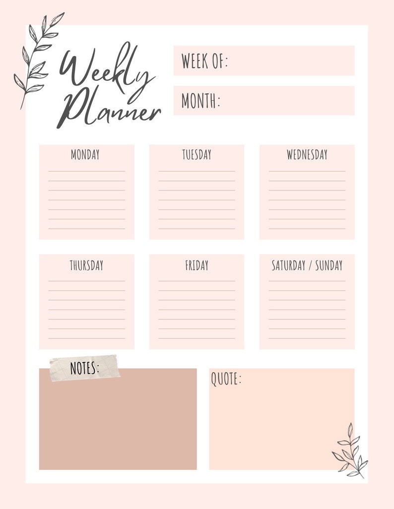 Pink Digital/printable Weekly Planner Pages Bundle 19 Sheets - Etsy