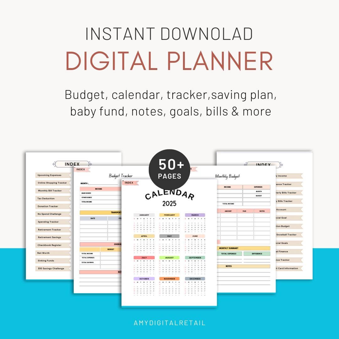 Digital Monthly Budget Calendar Planner 2025 Rainbow Planner, Printable ...