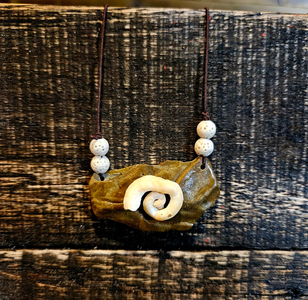 Stone, Worm Shell, and Lava Bead Necklace - Etsy