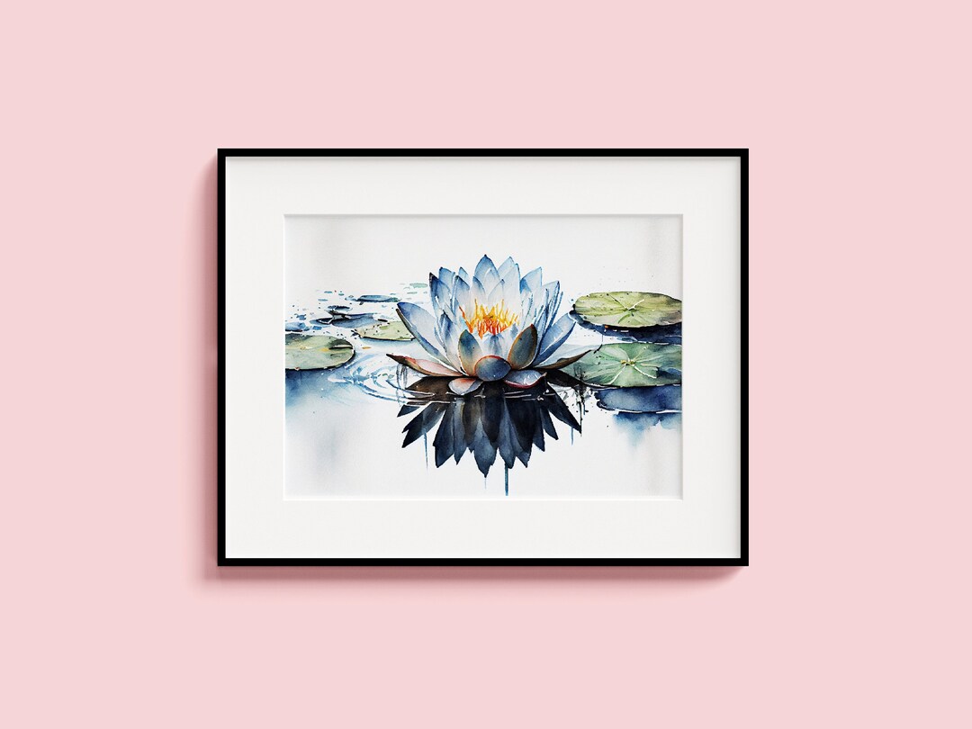 Blue Lotus Painting Water Lily Watercolor Painting Poster Living Room ...
