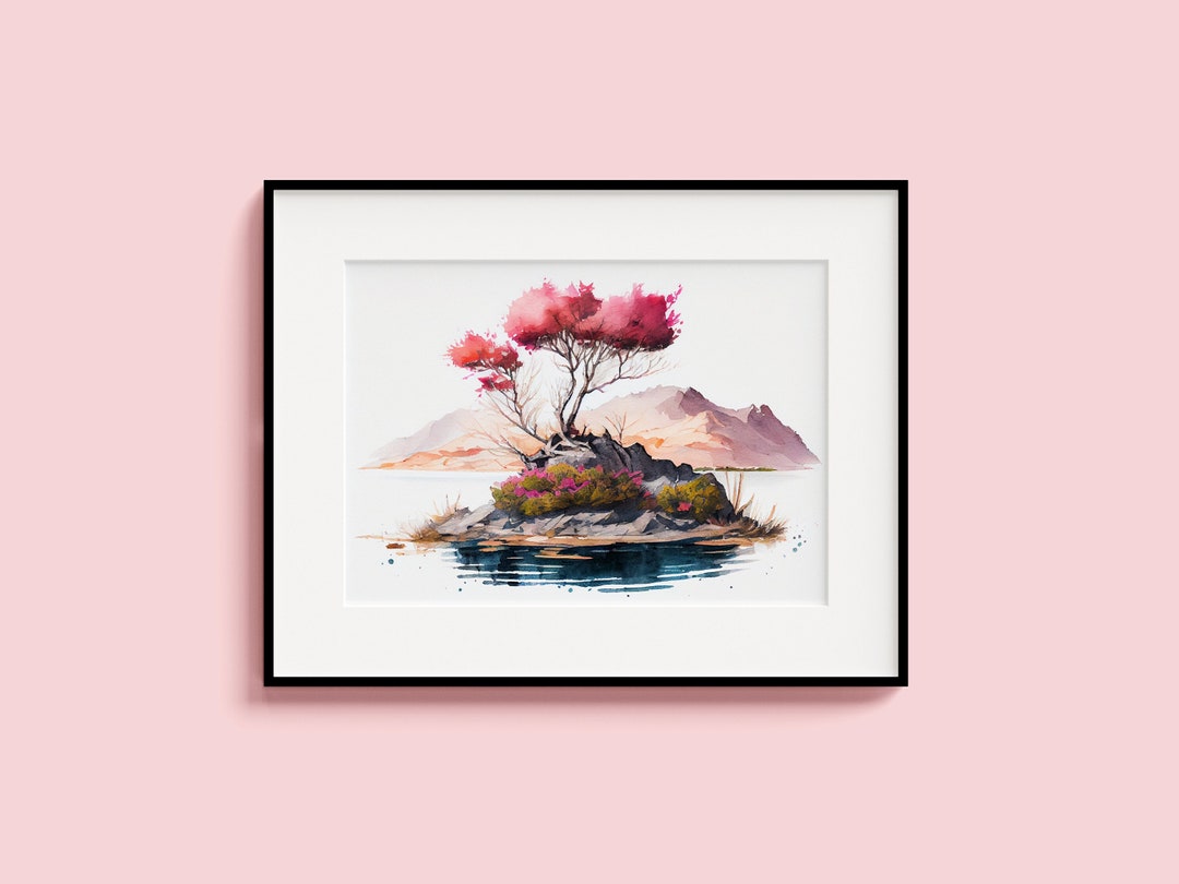 Pink Tree Watercolor Painting Nature Wall Art Poster Landscape Wall Art ...